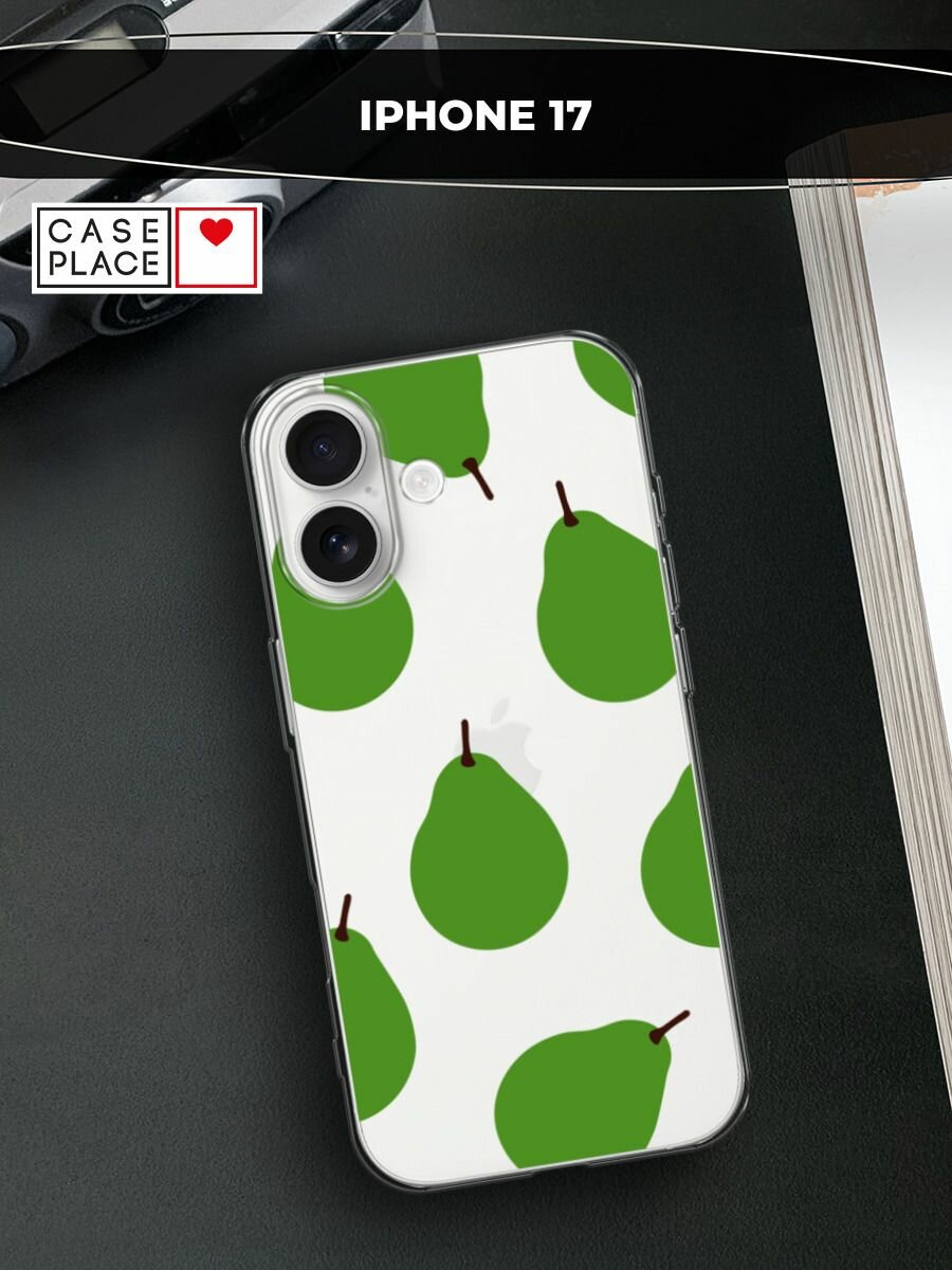 Чехол на Apple iPhone 17 / Айфон 17 с принтом "Зеленая груша паттерн", прозрачный