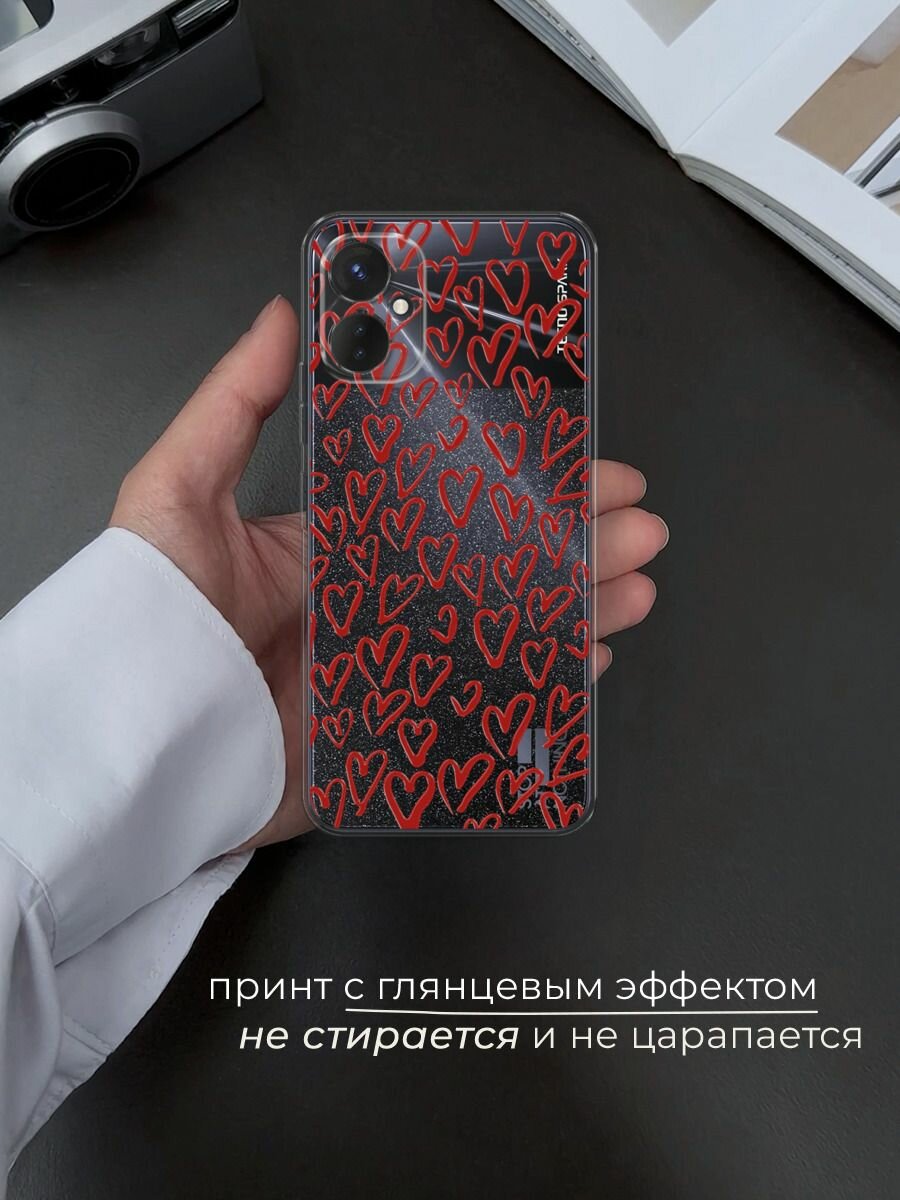 Чехол на Tecno Spark 9 Pro / Техно Спарк 9 Про с принтом "Легкие бордовые сердечки" — фото 1