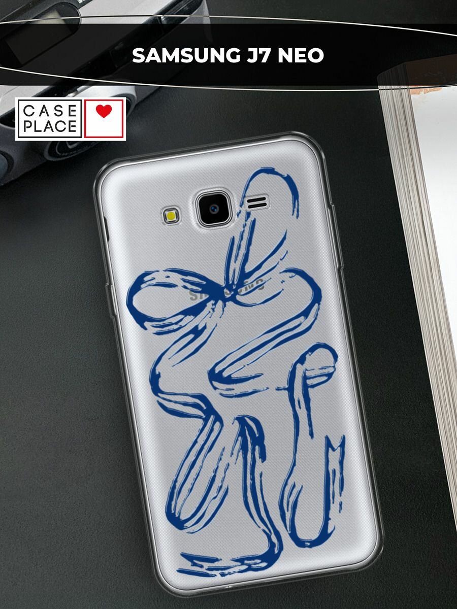 Чехол на Samsung Galaxy J7 Neo / Самсунг Галакси Джей 7 Нео с принтом "Синие очертания банта 2"