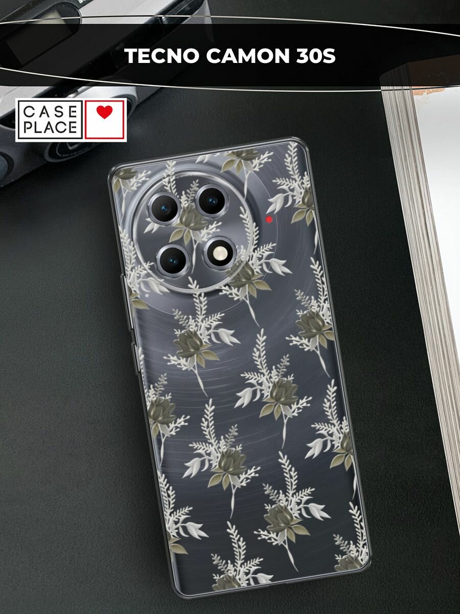 Чехол на Tecno Camon 30S / Текно Камон 30S с принтом "Паттерн цветы сепия"