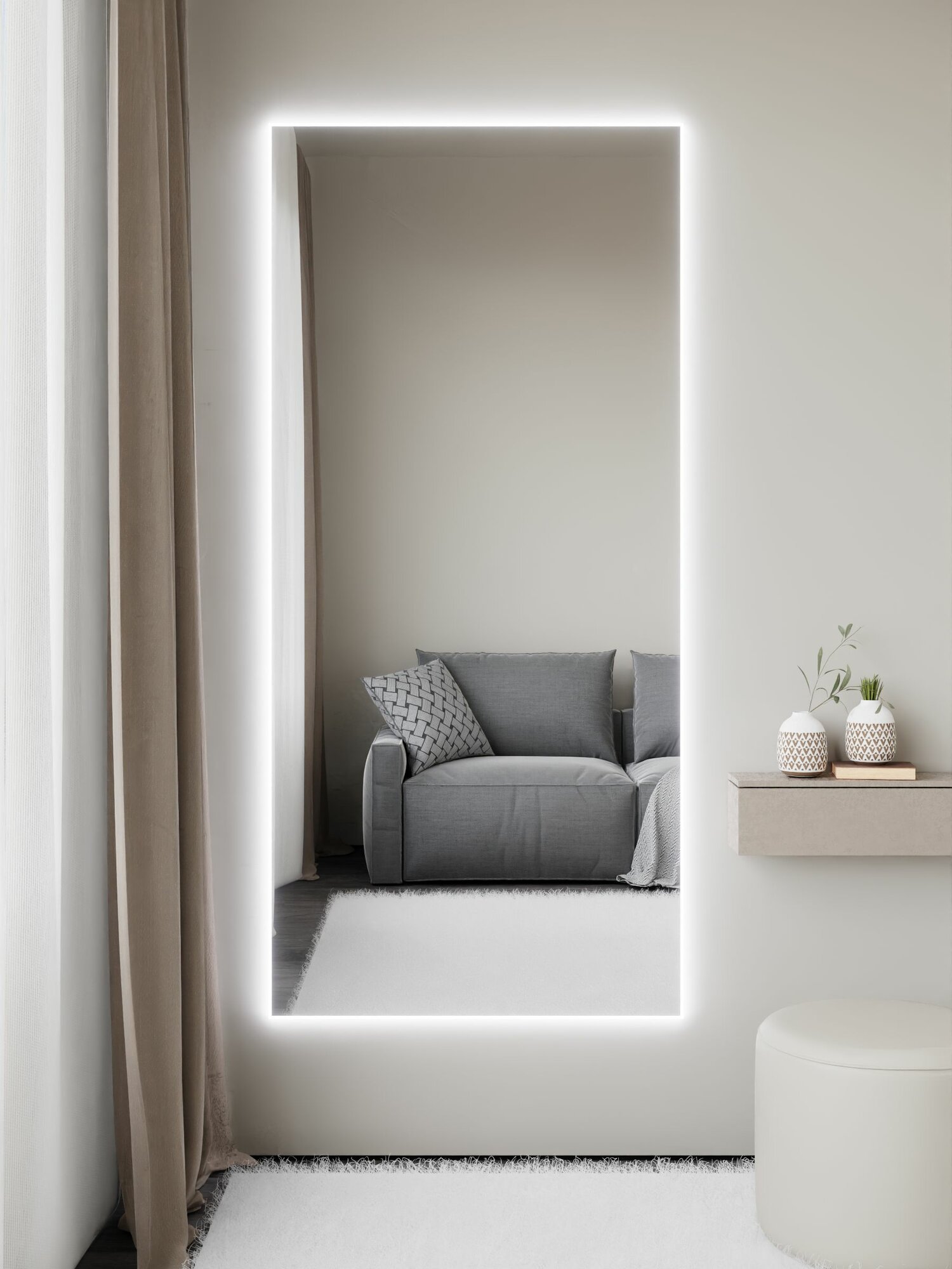 Зеркало настенное 180х80 см. BLX MIRROR без рамы интерьерное с подсветкой. Свет: Холодный белый 6000К.