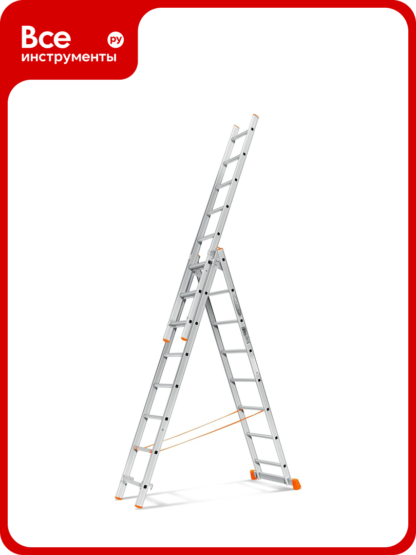 Трехсекционная лестница Эйфель Гранит 3х8 с 24 ступенями, рабочей высотой до 6 метров и максимальной нагрузкой 150 кг для надежной работы на высоте