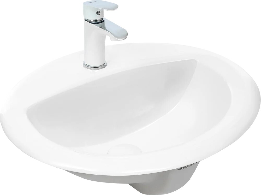 Раковина встраиваемая сверху Weltwasser WW Deilbach 10000004604 6001 51 полувстраиваемая, 51 см, фаянсовая, раковина для ванной, белая, овальная