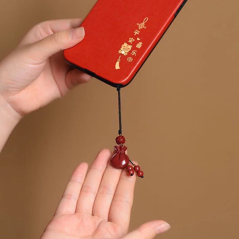 1 шт, натуральный киноварь, лотос, автомобильный брелок в китайском стиле, счастливая цепочка для телефона, сумка, подвеска, A1