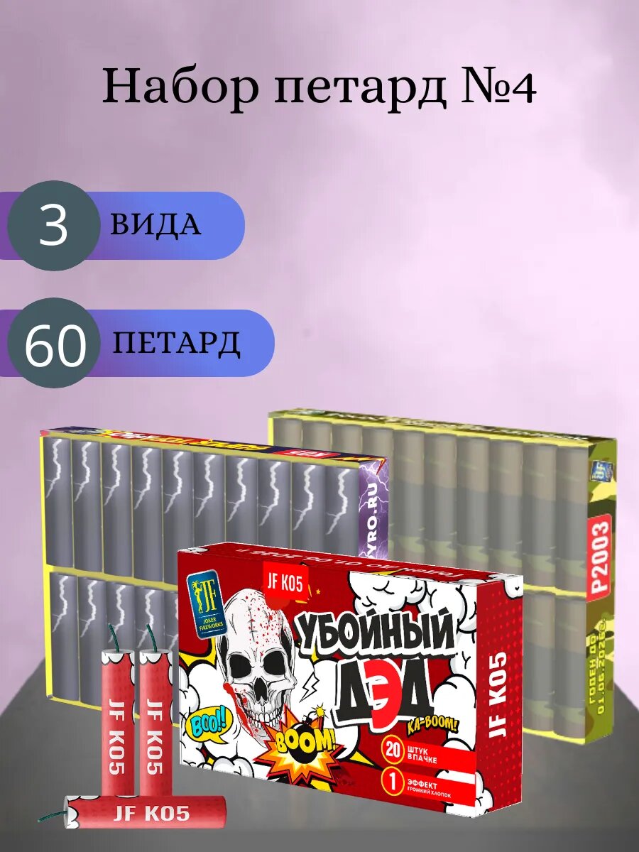 Набор петард №4, 3 вида, 60 штук, Joker Fireworks, пиротехника для праздника