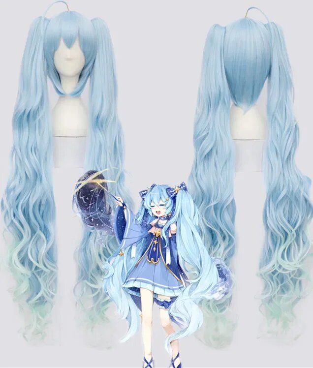 Женский волшебный парик MIKU синего цвета 100 см