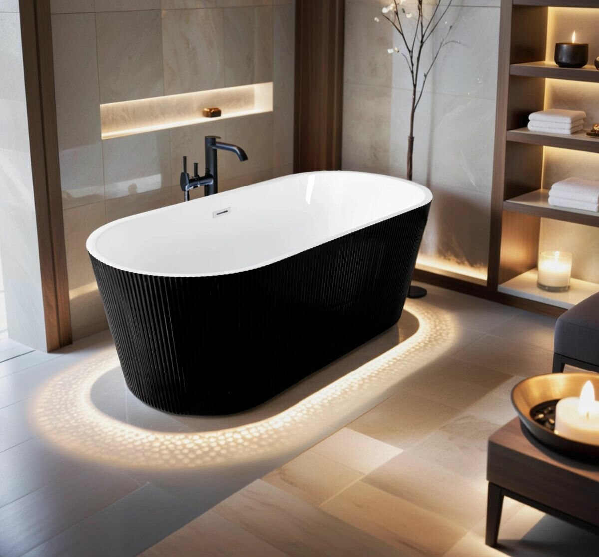 Ванна акриловая отдельностоящая 1700х750х580 овальная LORANTO CS-03mB-170 черная