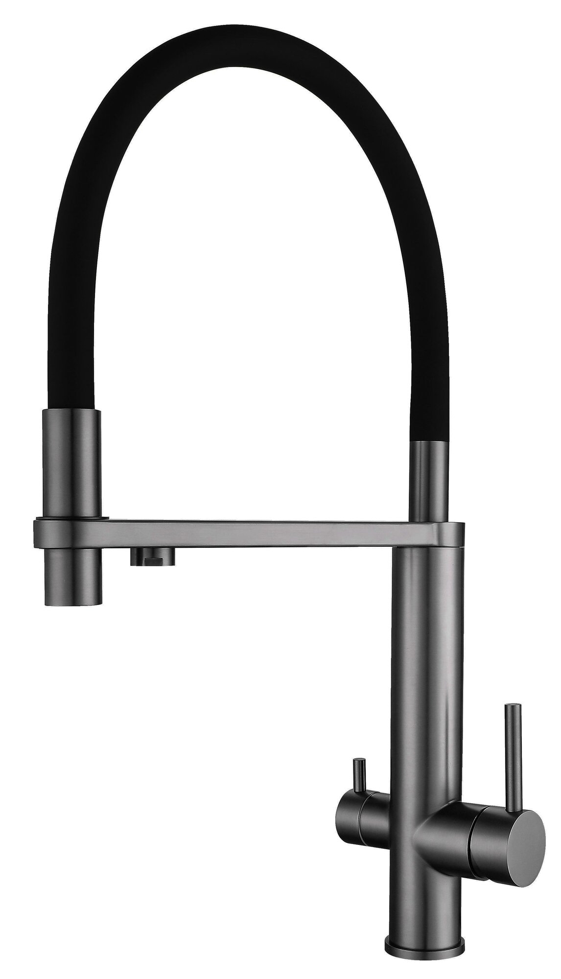 Смеситель для кухни Knotlor Infinity SS-15 GM вороненая сталь, с краном для питьевой воды, рычажный, нержавеющая сталь