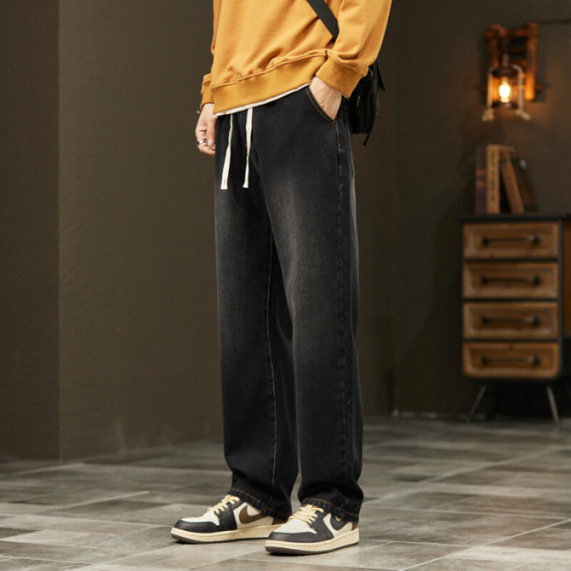 Слим тапер KLQ Круто KLQ мужские осенние новинки американские широкие прямые широкие штаны плюс размеры галстук-резинка, Размер_4XL