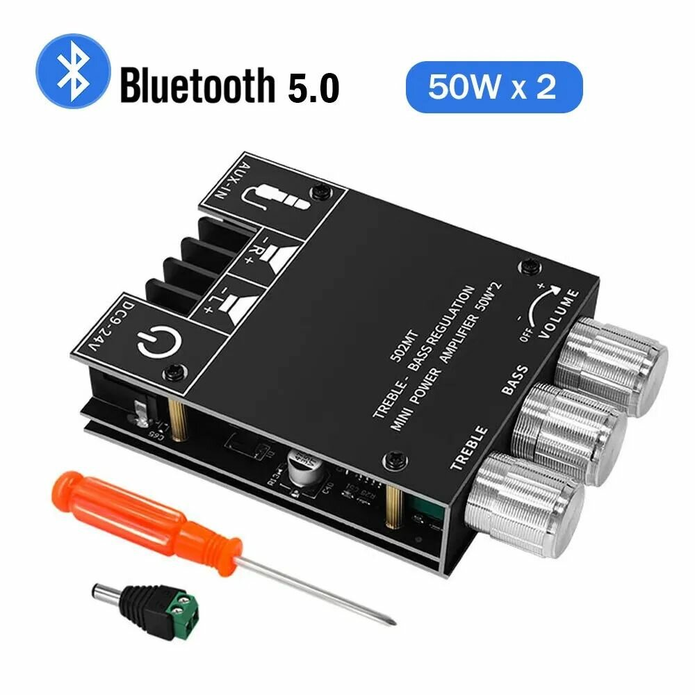 ZK-502MT Bluetooth 5,0 Плата усилителя сабвуфера 2,0-канальная плата усилителя стереозвука высокой мощности 2X50 Вт Bass AMP