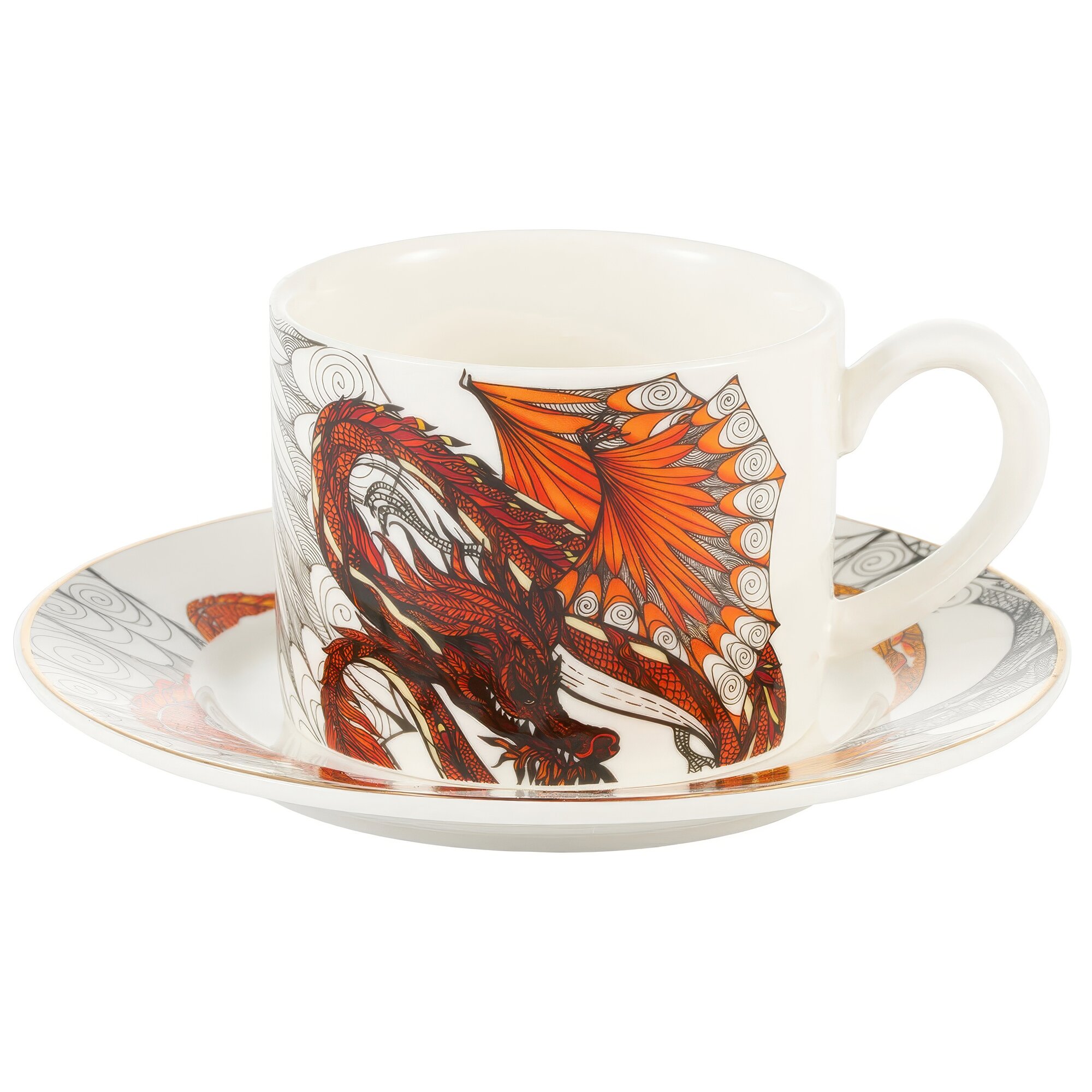 Чайная пара Gipfel Dragon 42944, фарфор, круглая, белый/красный