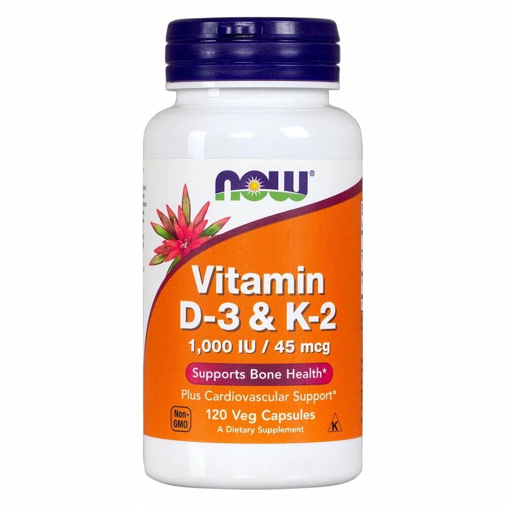 Витамин Now Foods D3&K2, для костей, волос, ногтей, иммунитета, 120 капс