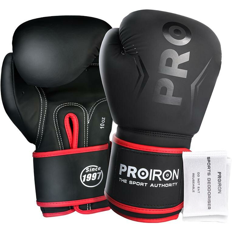 Боксерские перчатки мужские PROIRON черно-красные, OneSize EU, 8oz-14oz