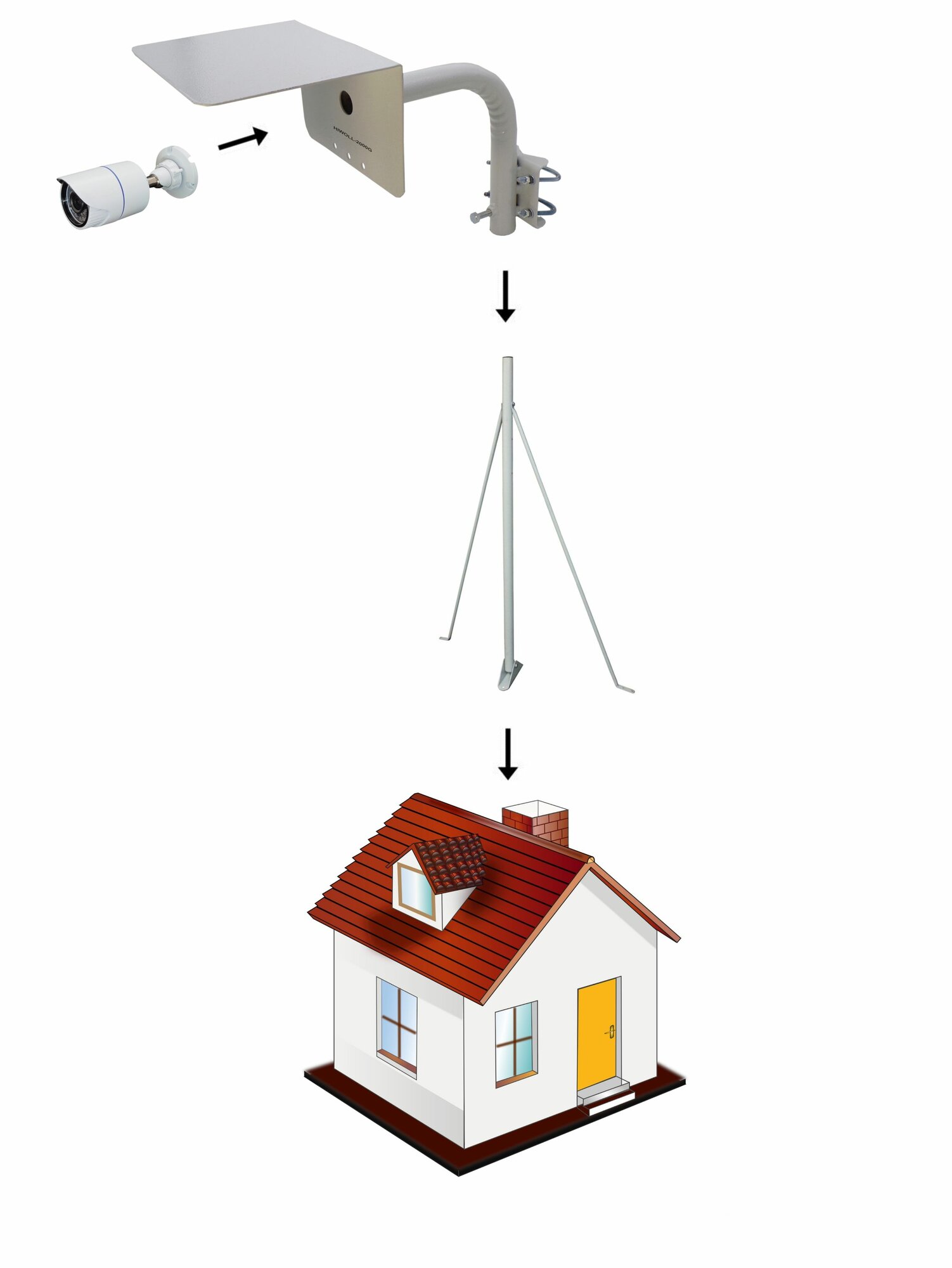 Кронштейн серый с хомутами и козырьком на мачту для видеокамеры и прожектора