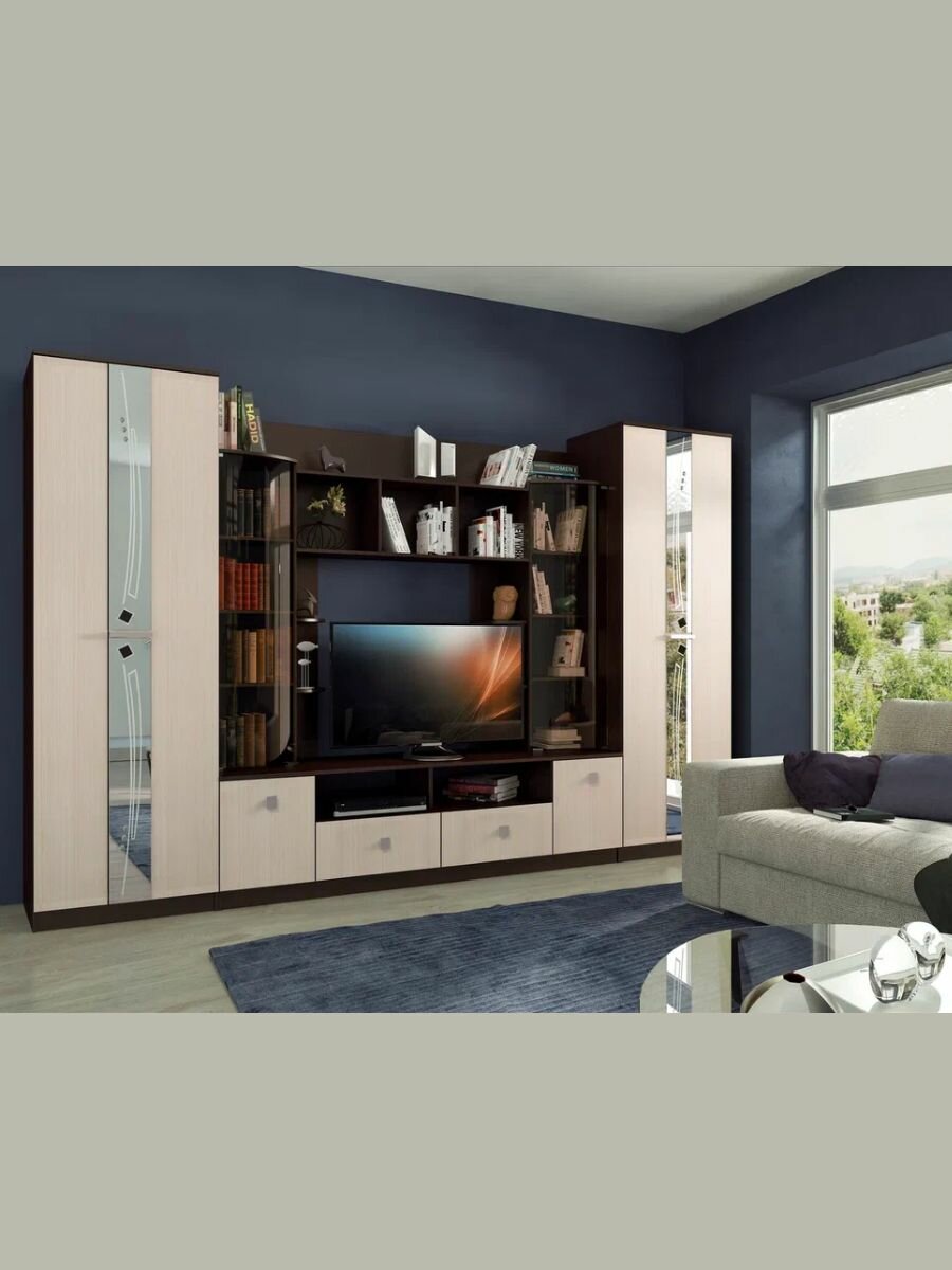 Гостиная Венеция ЛДСП 3400х2200х530, Венге/Дуб беленый, МИФ