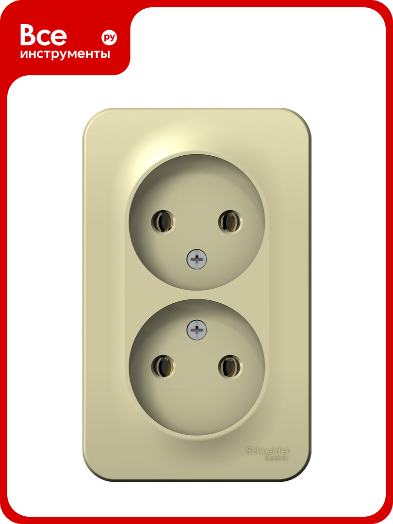 2-ая наружная розетка Systeme Electric Blanca Бежевый, без заземления, без шторок, изолированная пластина