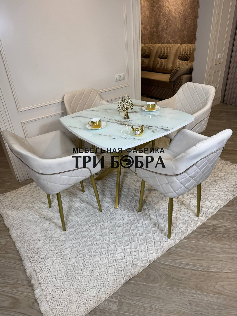 Обеденная группа ТРИ бобра, Кухонный стол раздвижной и стулья, Танго 100х100(130)х77