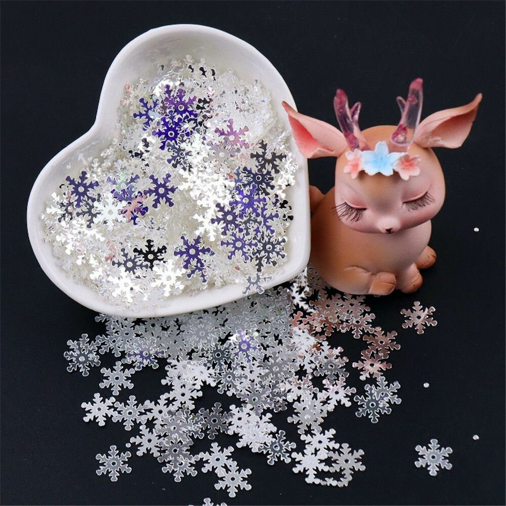 Блестки снежинки 1080 шт, 7 мм пайетки для декора ногтей, творчества и праздничного стола, мелкие блестящие элементы для скрапбукинга и открыток, прозрачные ПВХ пайетки с отверстием