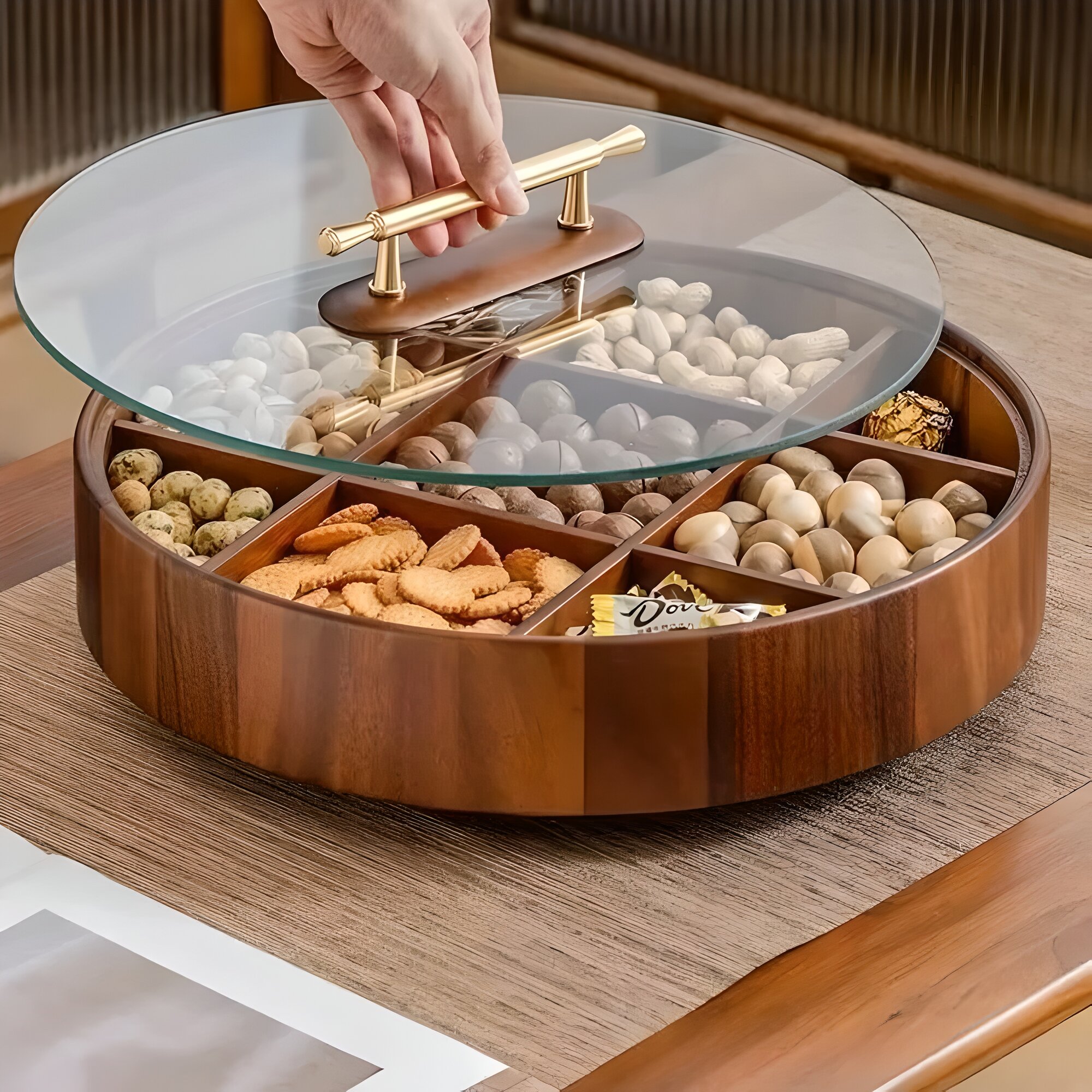 Контейнер для орехов "Дерево", дерево, 9 ячеек, ручная работа