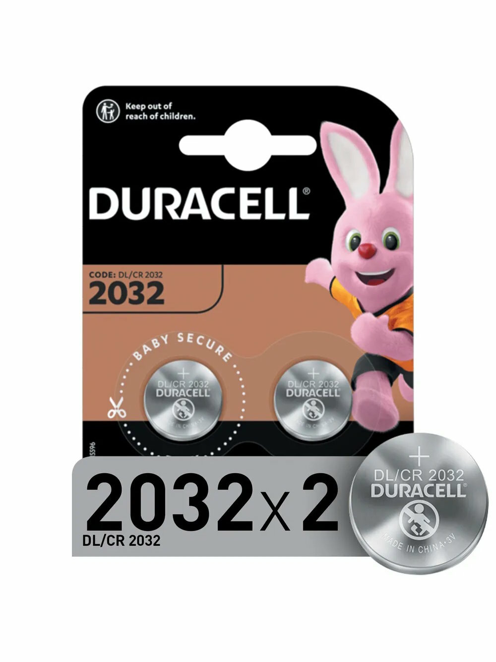 Батарейки Duracell "CR2032", литиевые, 165mAh, без защиты, в блистере, 2 шт