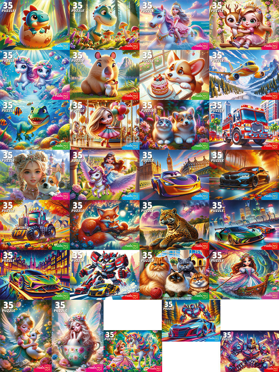 Пазлы микс 30 шт в шоубоксе по 35 элементов. Добрые сюжеты (арт. П35-2487)