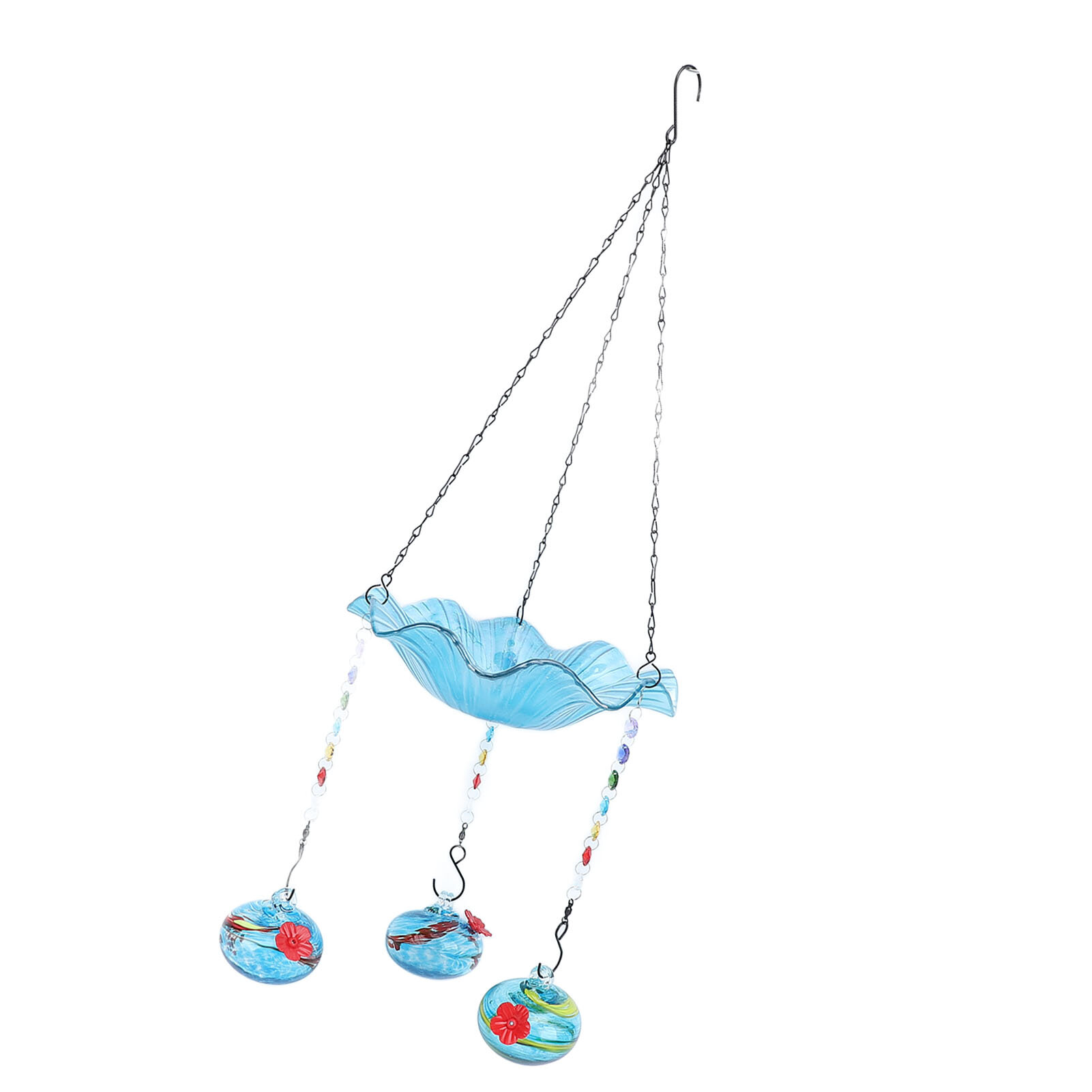 Кормушка для колибри, ванна для птиц на открытом воздухе, 2 в 1, подвесной фонтан для купания птиц на солнечных батареях с 3 кормушками для мелких птиц