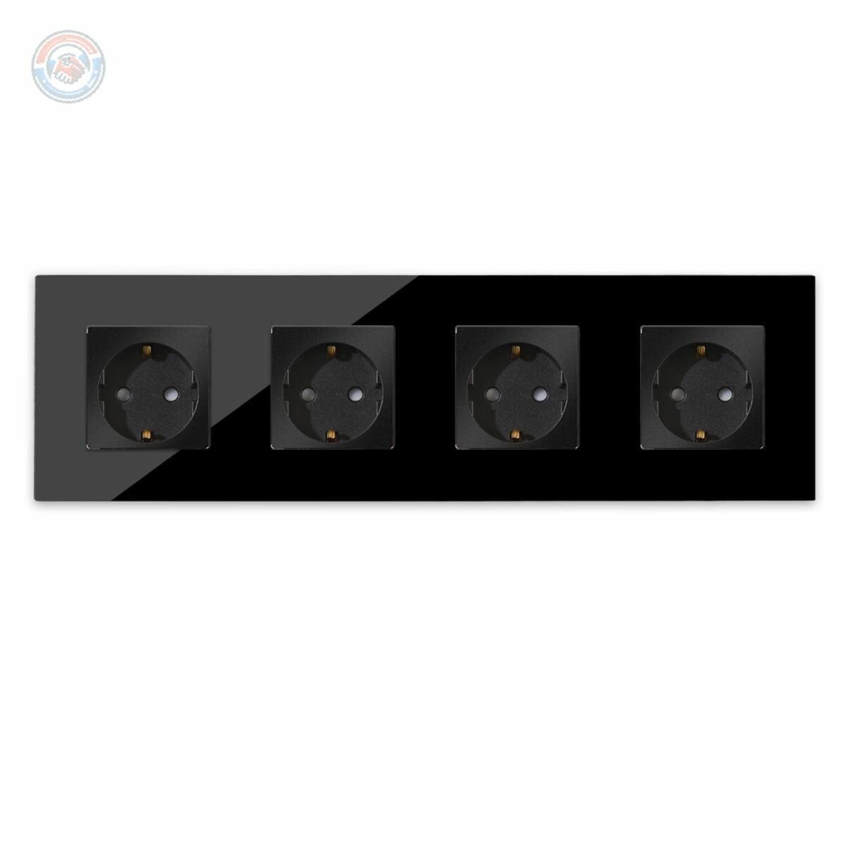 Розетка одинарная стеклянная черная с защитными шторками и заземлением для современного интерьера