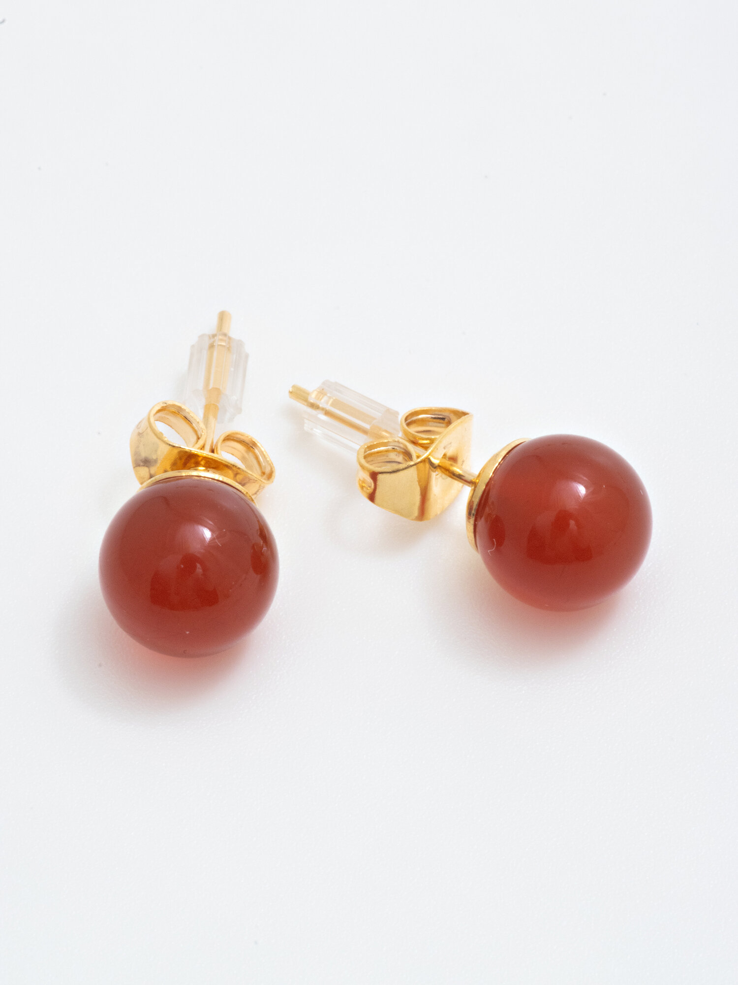 Серьги пусеты, сердолик