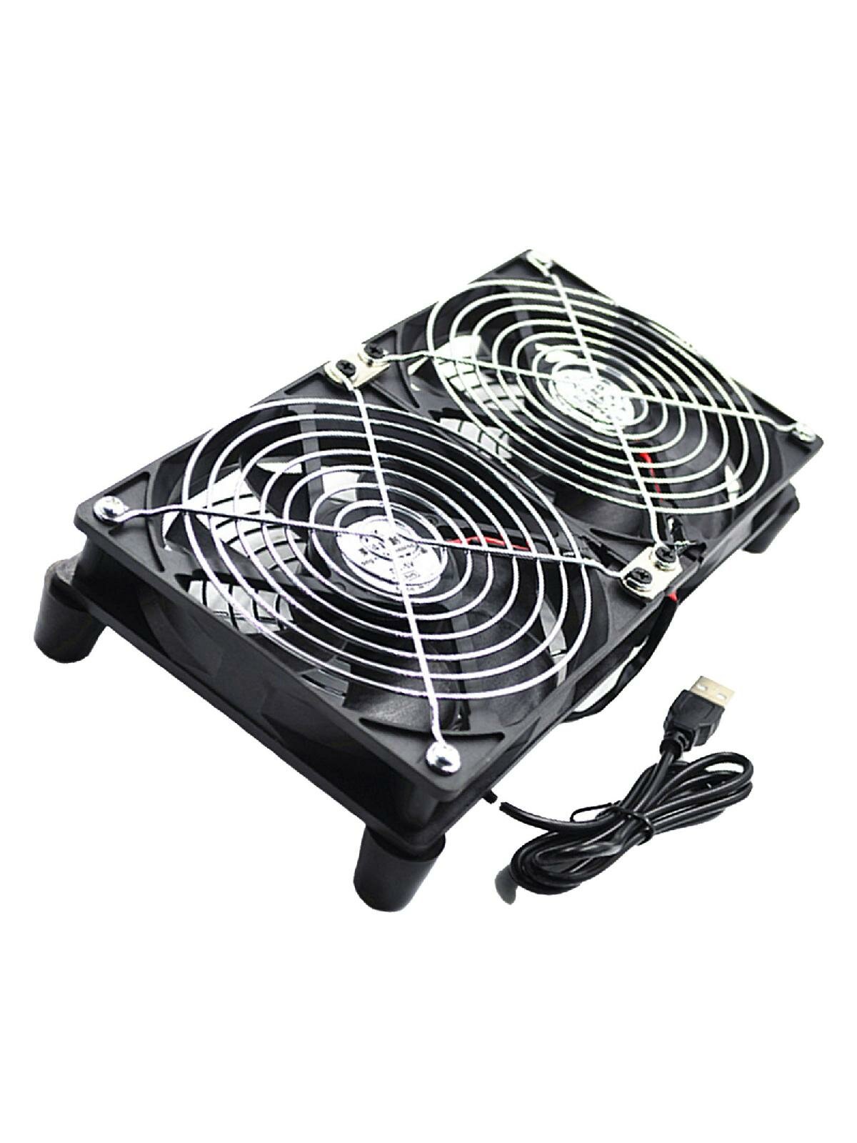 USB Powered PC Router 120mm 5V Double Fan Speed Controller Air Flow Cooling Fan for Receiver Modem Router