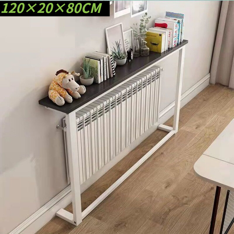 Компактный деревянный длинный стол / 120×20×80 см / Белые рамы + черная столешница