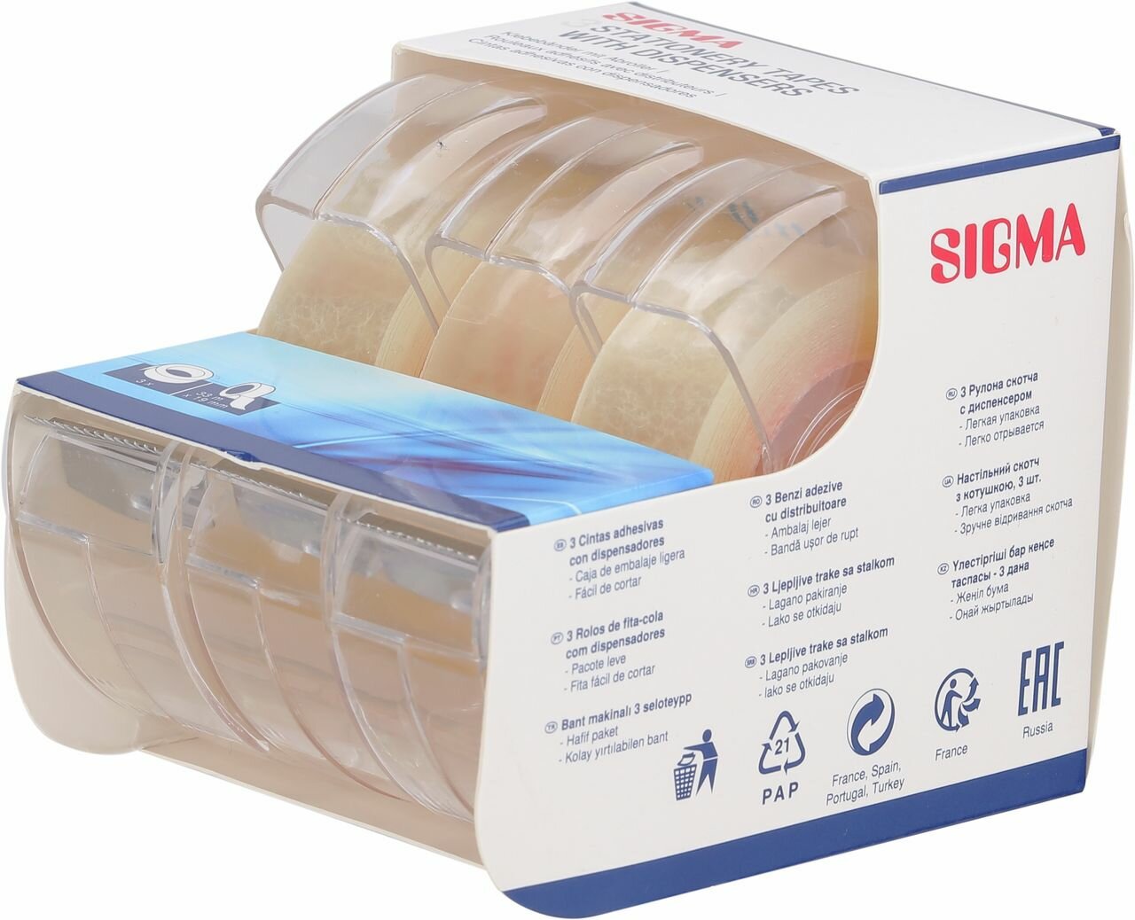 SIGMA Лента клейкая с диспенсером 33м x 19мм, 3шт