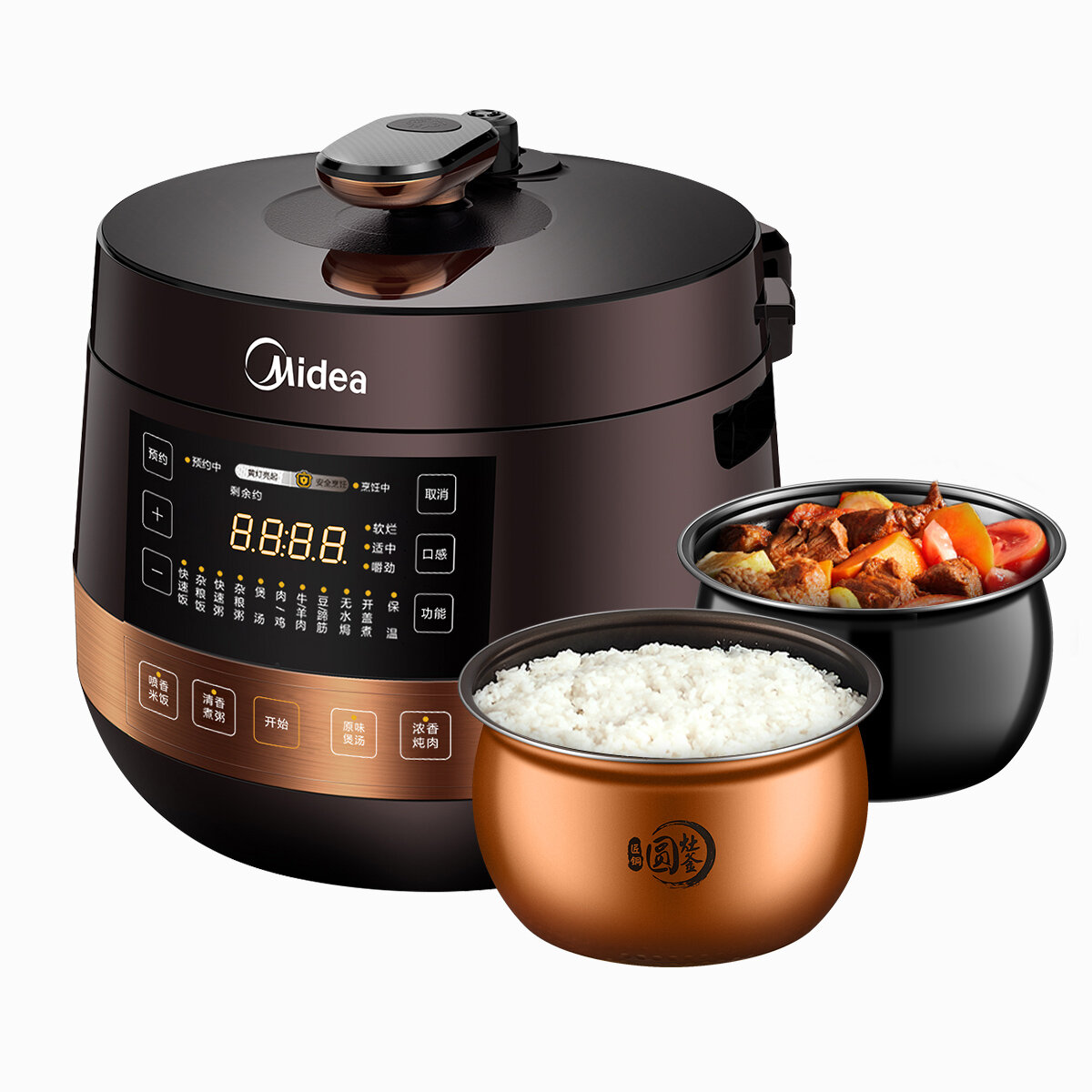 Электрические скороварки Midea, темно-коричневые, высокая скорость приготовления, 6 литров, автомат.