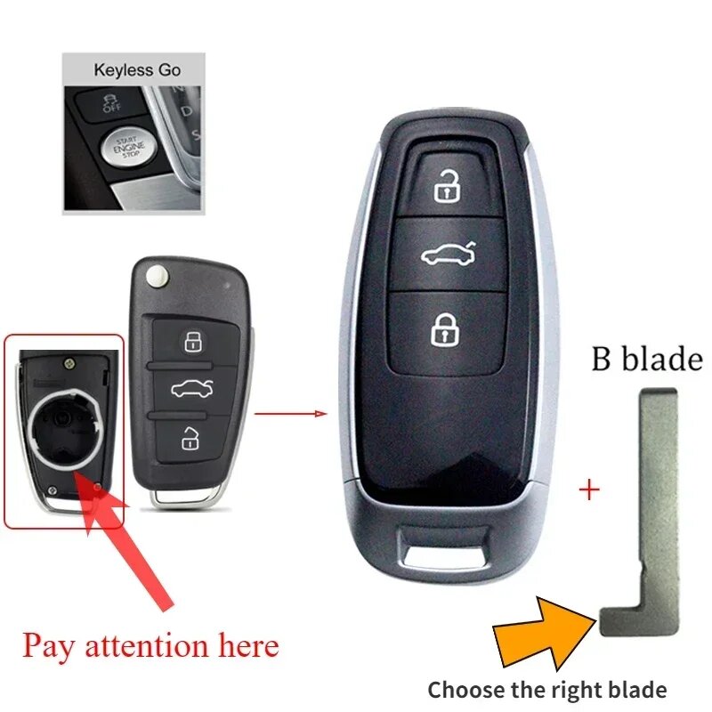 Модификация и обновление корпуса автомобильного ключа для Audi A4 A4L A6 A6L Q7 TT A3 Q3 Q2L A5 S3 RS3 RS5 S1 Q2 Q5 Q7 A8 для Vw для Volkswagen SKU-04 -B Blade