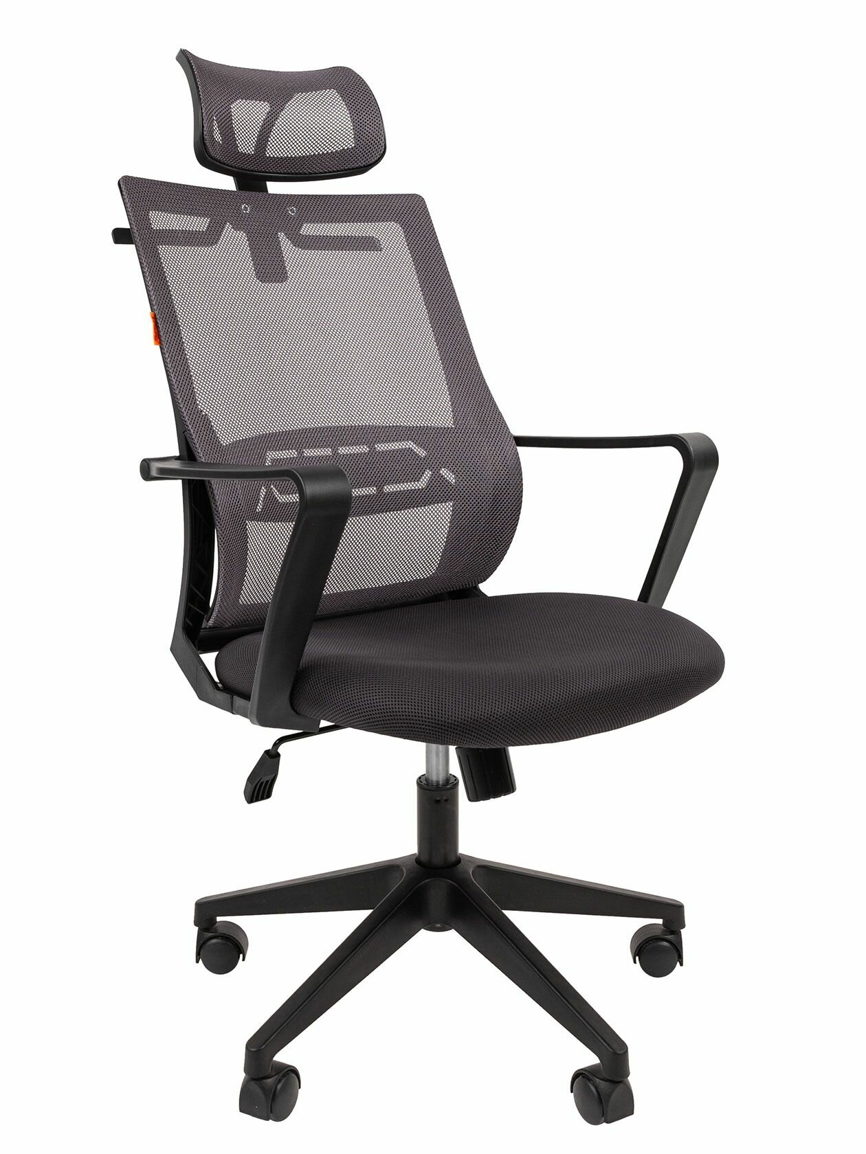 Офисное, компьютерное кресло Сильван 545, на колесиках, с подлокотниками, с регулировкой по высоте, 60х65х112 см, Серый, ткань, сетка