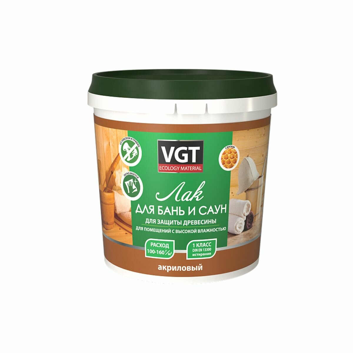 Лак для бань и саун VGT акриловый, влагостойкий, 0.9 кг