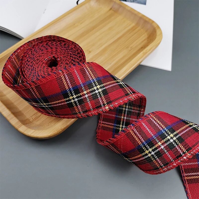 4 см x 6 м льняные ленты DIY банты для поделок с краями конопляной проволоки льняная лента рождественские украшения зеленый красный клетчатая лента DD022