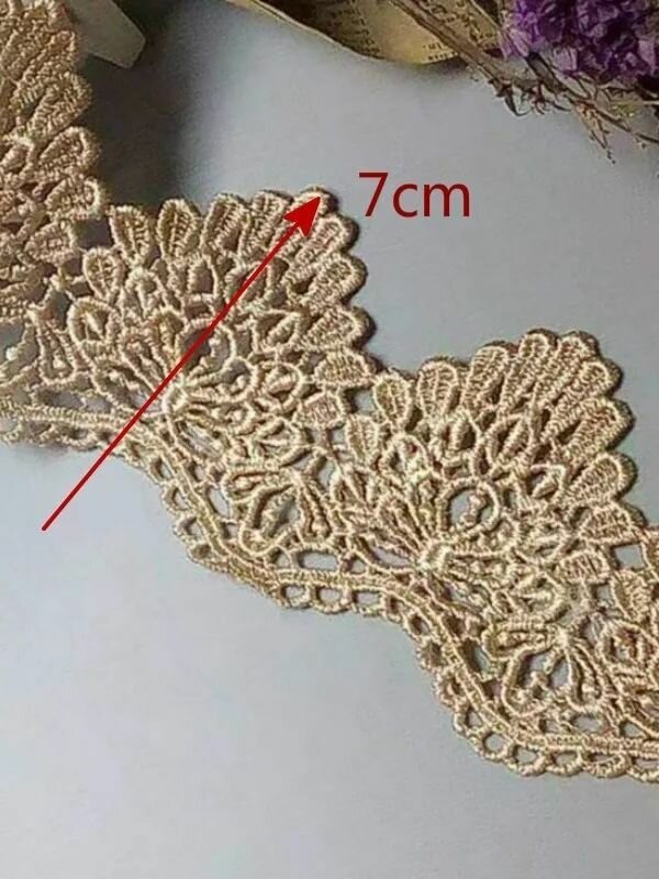 Кружево вязаное золотое 70 мм, 2 м для шитья и декора, ажурная тесьма для одежды, нижнего белья, свадебных нарядов и рукоделия, мягкое хлопковое кружево для творчества