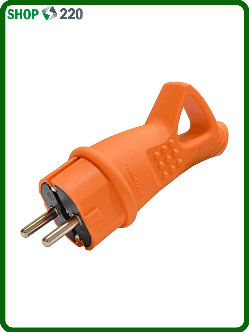 Вилка с ушком c/з каучук 16А 250В IP44 цвет оранжевый (еврослот) UNIVersal с заземлением