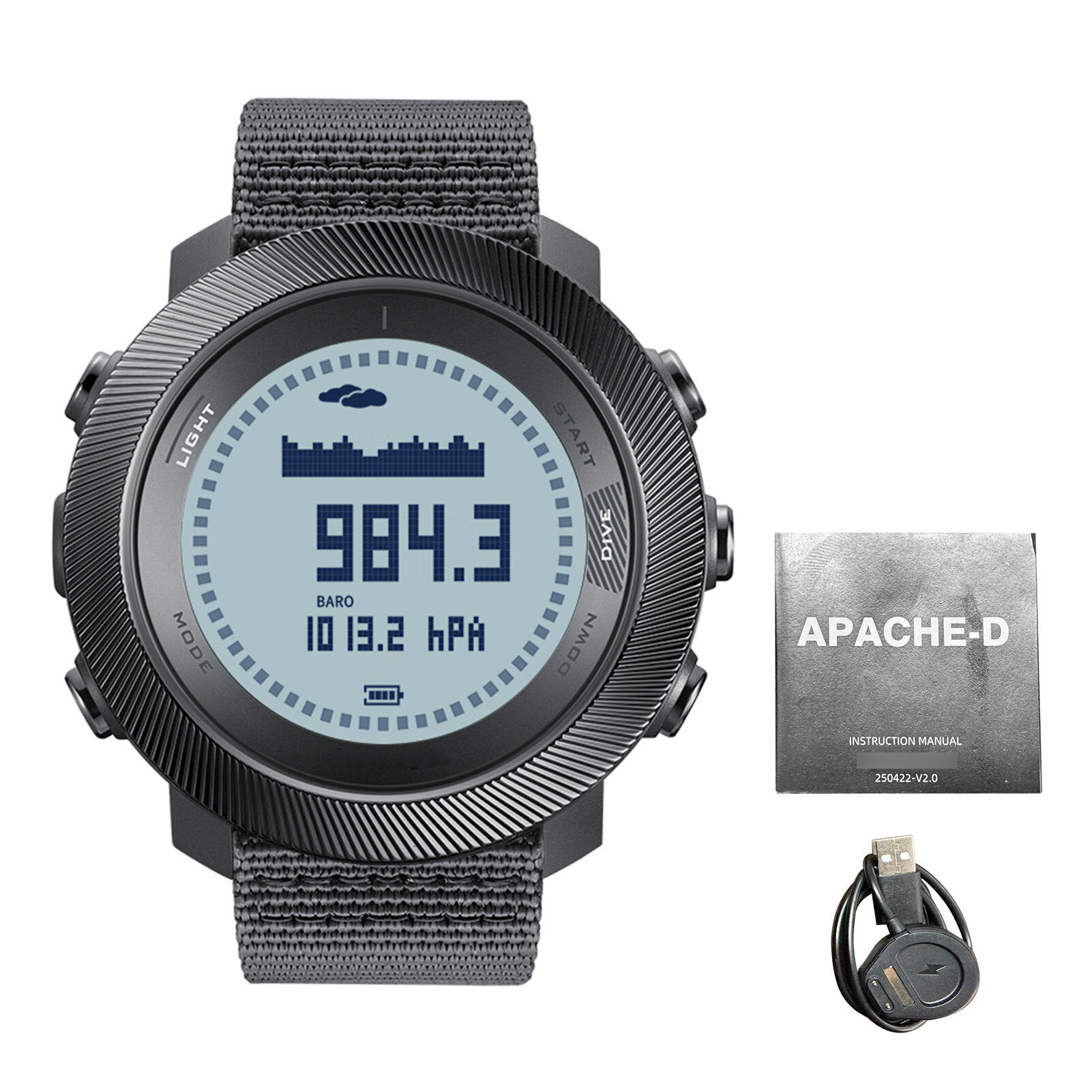 Цифровые спортивные часы для активного отдыха и дайвинга с LED-подсветкой, компасом, глубиной 100 м и защитой от дождя.