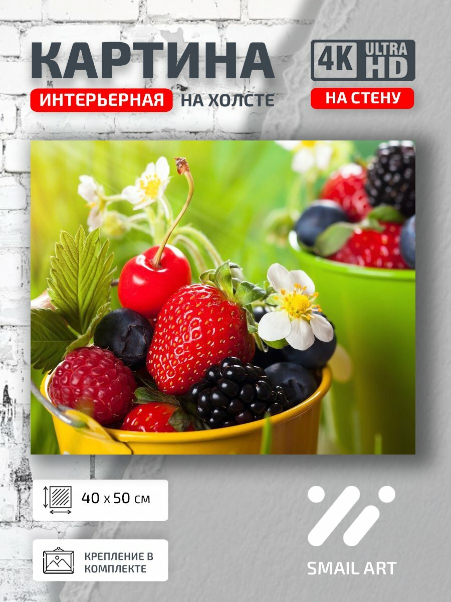 Картина на холсте интерьерная 40 на 50 на стену Малина Food для кафе кулинария интерьер
