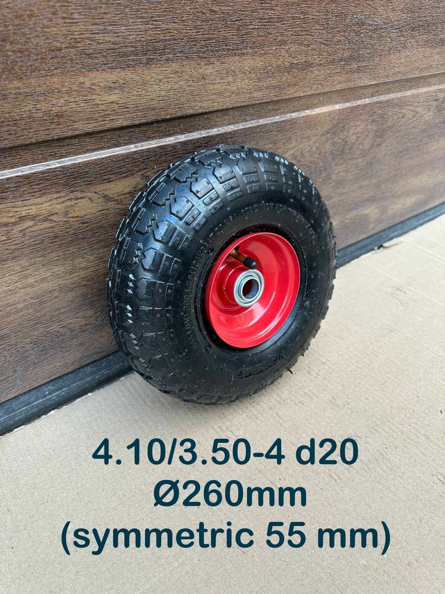 Колесо для тележки 4.10/3.50-4 подшипник d-20мм, пневмо, симметричное, длина ступицы 55мм