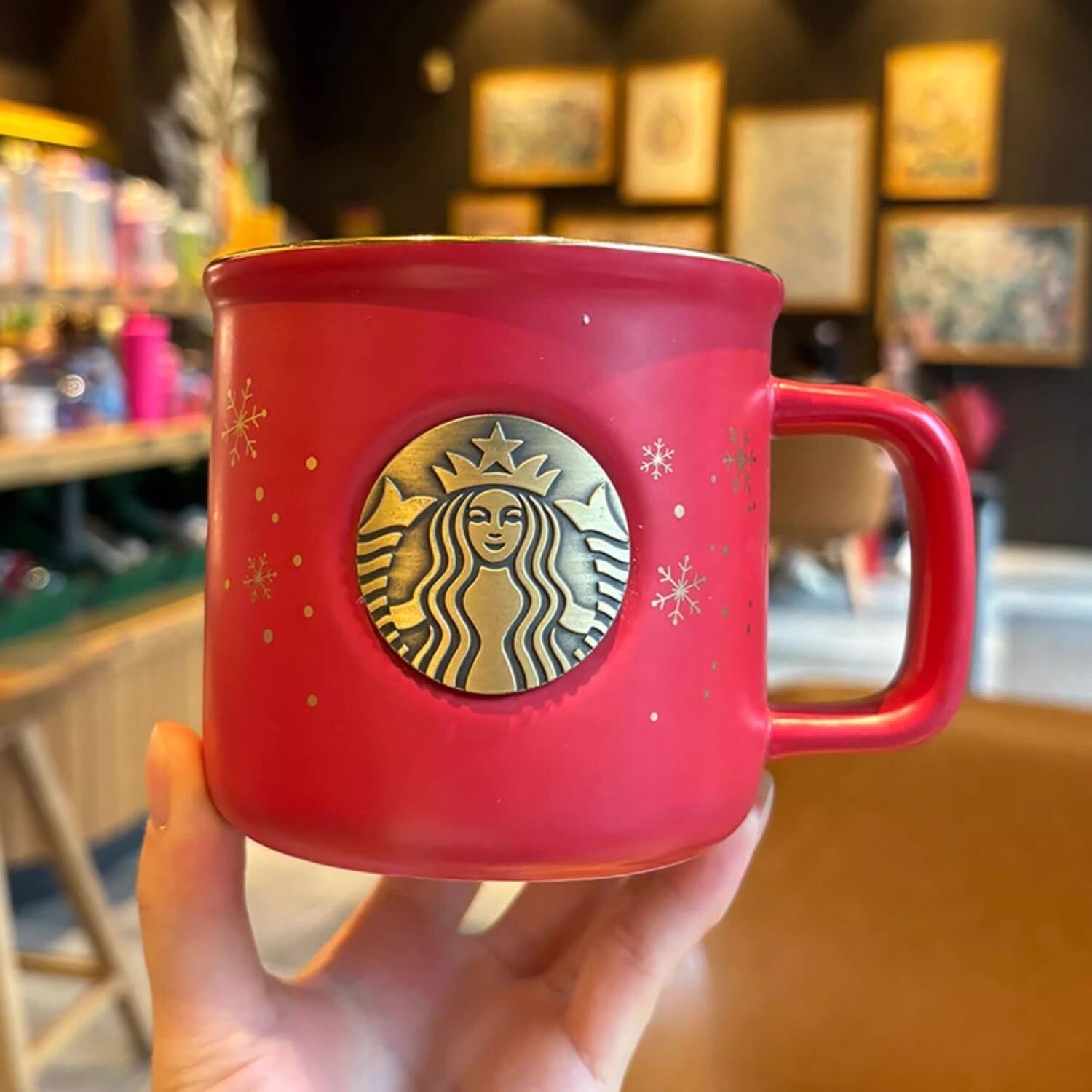 Эмалированная кружка Starbucks, красная, керамическая, с металлическим значком, 1 шт.
