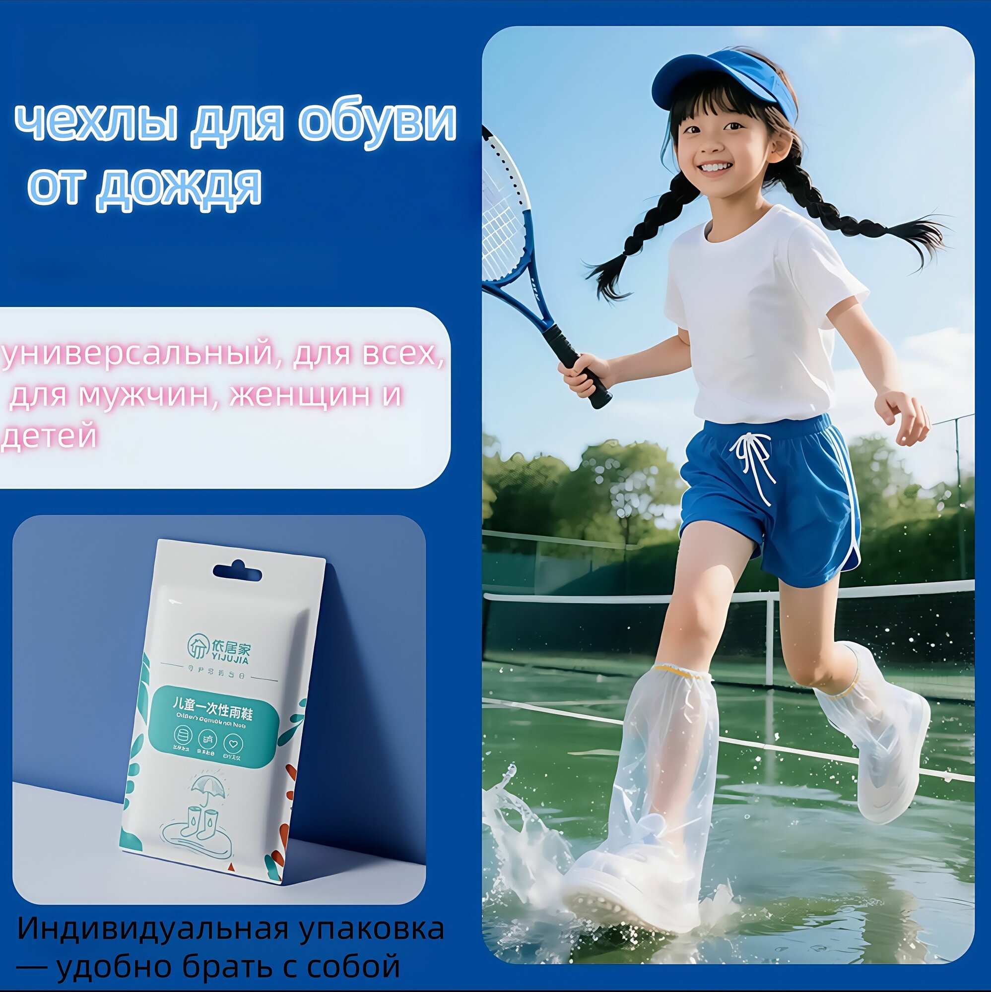 Детские длинные водонепроницаемые чехлы для сапог и обуви утолщённый PE, нескользящие, защита от дождя, снега и грязи