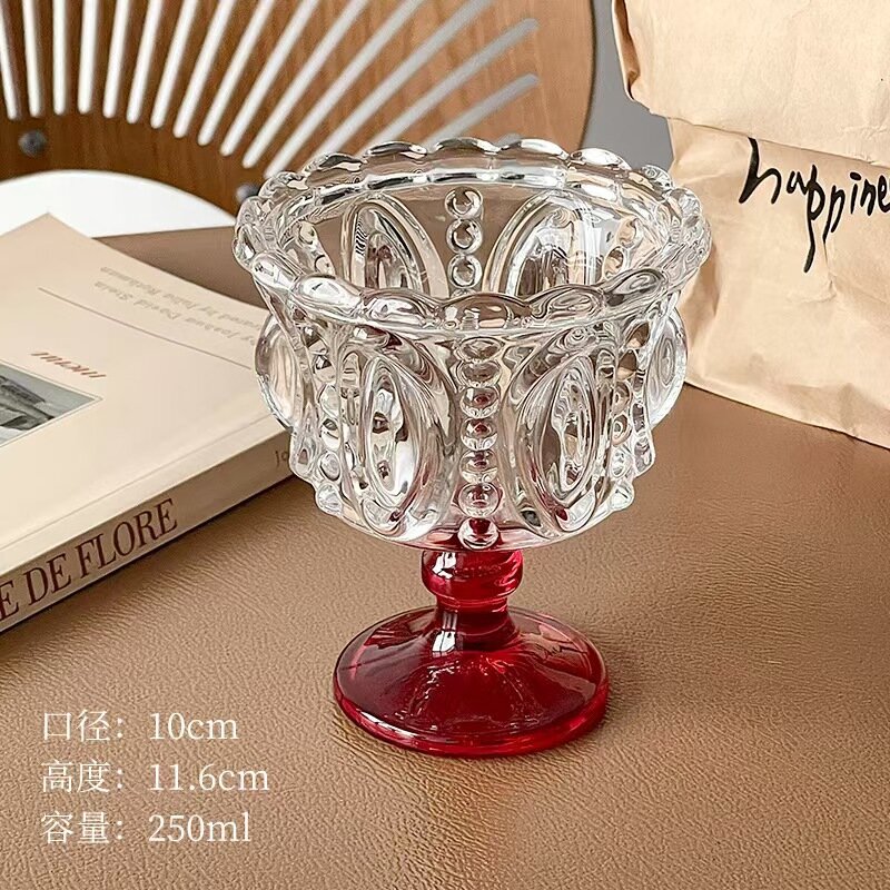 Стеклянная чашка для десерта, стаканы с рельефной росписью, стаканы для мороженого，красн，бокал1 шт