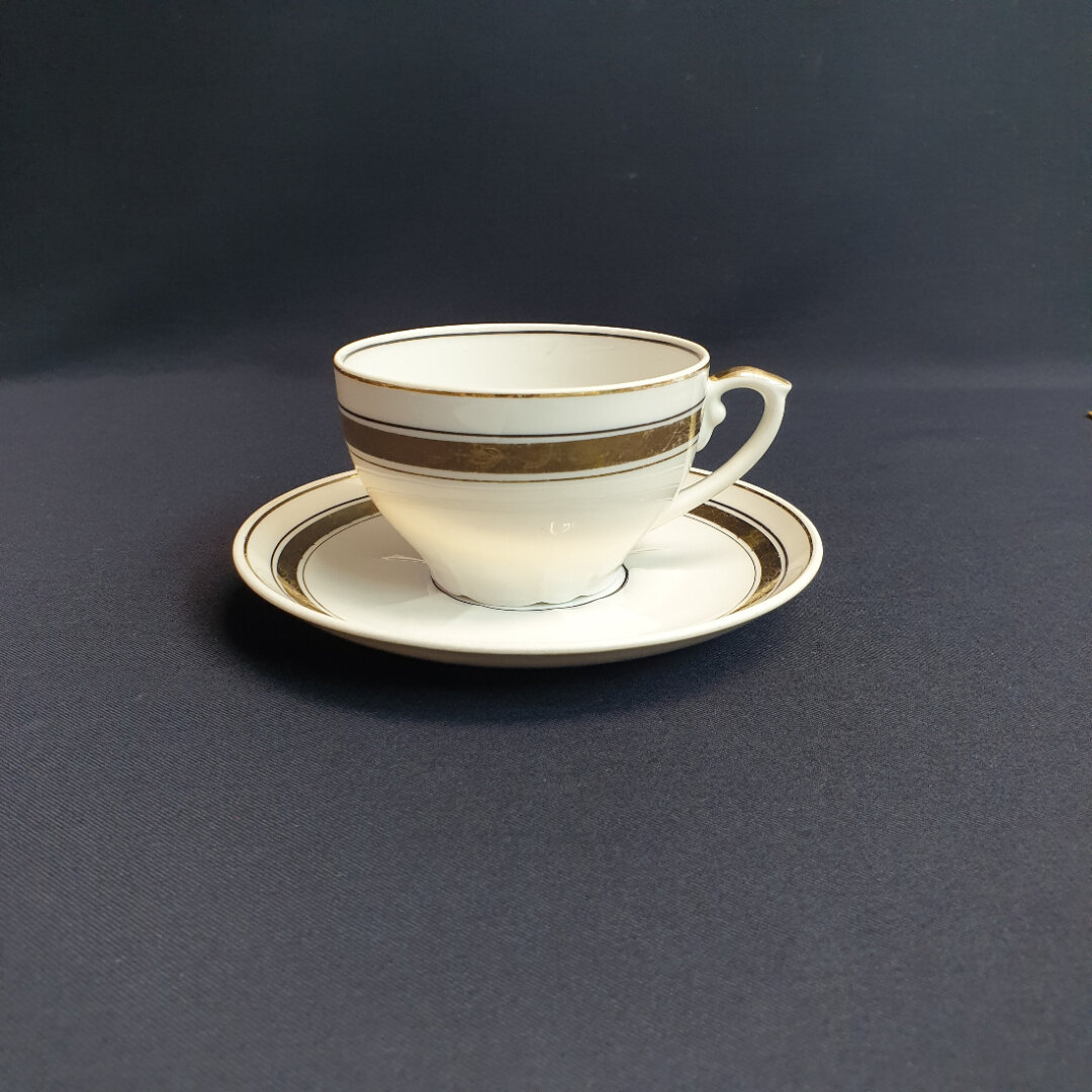 Чайная пара Барновка, фарфор позолота 210 мл, винтаж СССР