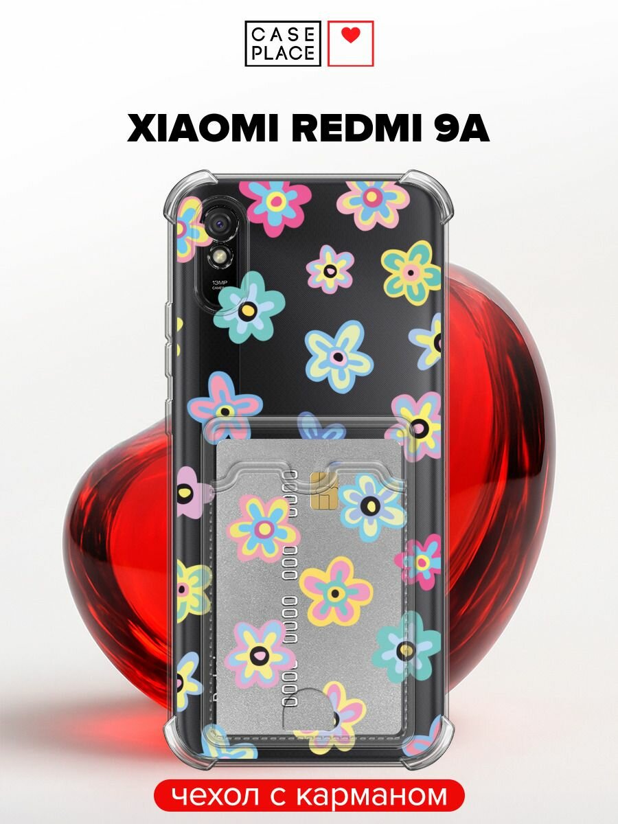 Чехол на Xiaomi Redmi 9A (Сяоми Редми 9A) с картой и принтом Летние цветочки