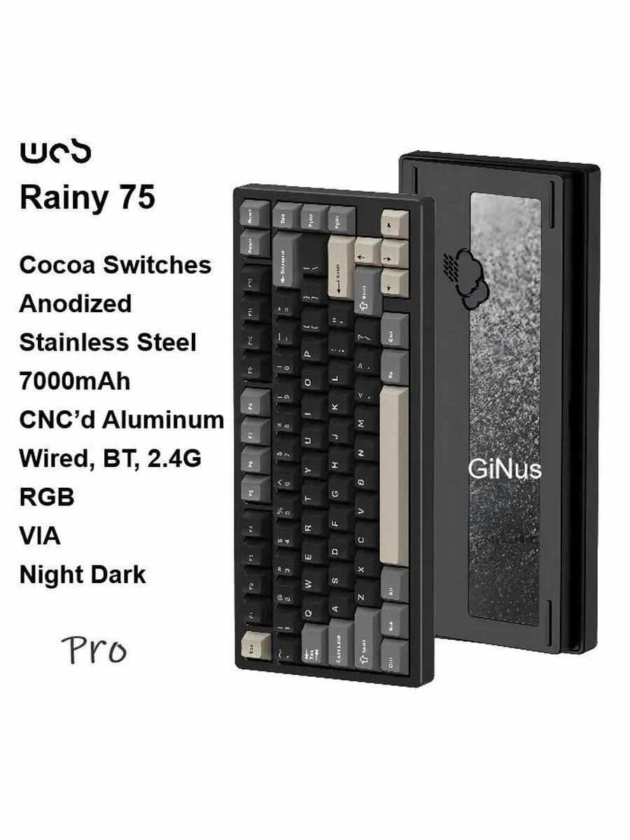 Игровая клавиатура беспроводная Rainy75 Pro, Английская раскладка, черный матовый