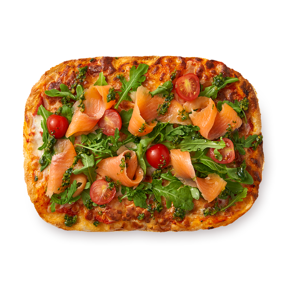 Пицца "Есть горячее", с лососем, руколой, томатами, сыром, 440 г