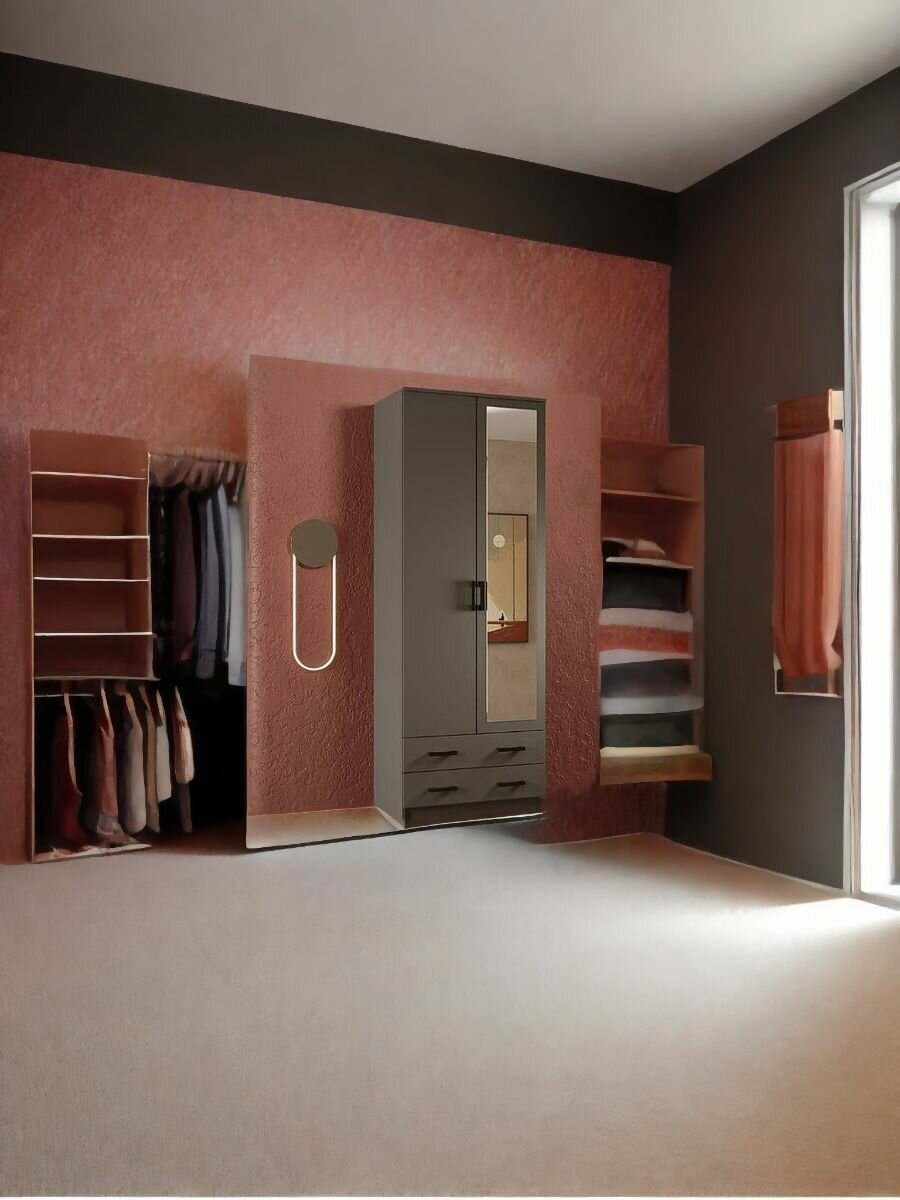 Шкаф Эра Дуэт, распашной, ЛДСП, графит, зеркальный, 2 дв, 80x220x48,7 см