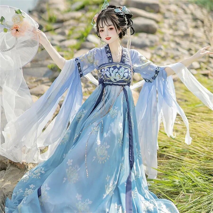 Женское платье ханьфу LMANMX зелёно-розовое хлопковое XL, Clothes full suit2